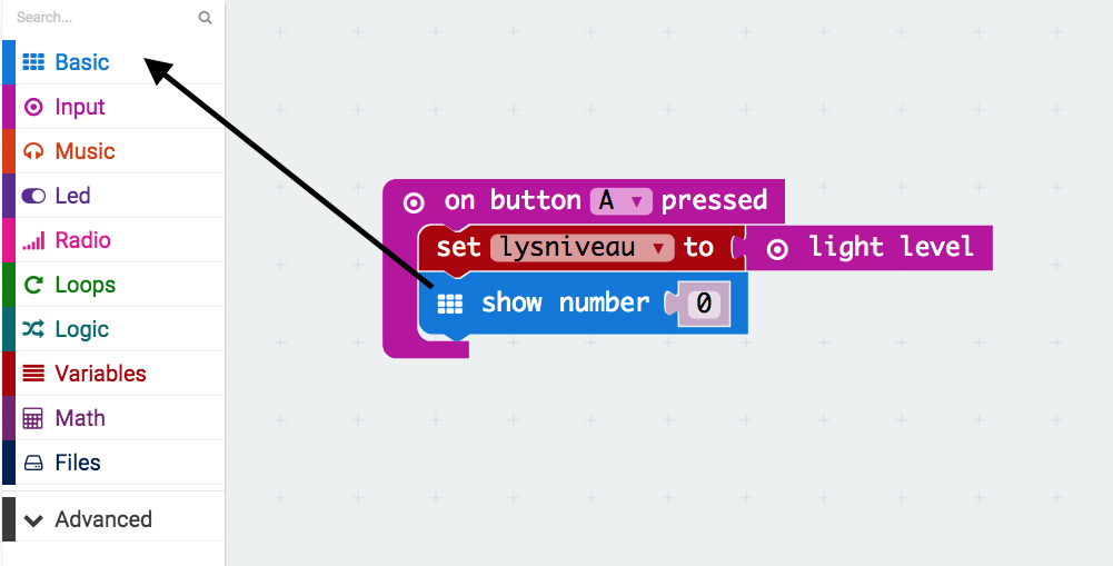 Første eksperiment | Microbit_light_level