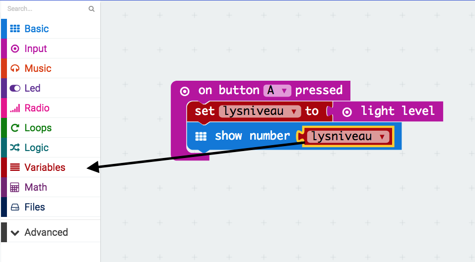 Første eksperiment | Microbit_light_level
